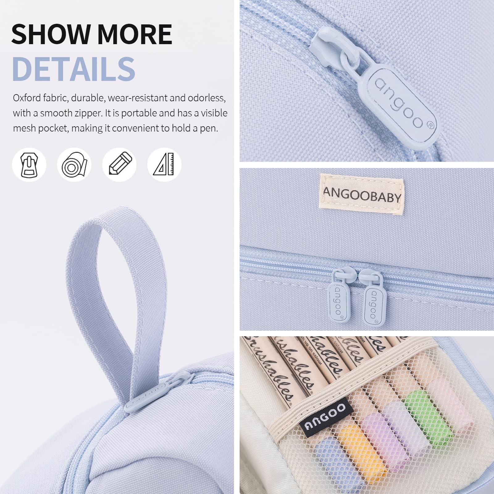 ANGOOBABY Big Capacity Large Pencil Case Canvas Pen Pouch Bag with 2 Compartments for Girls Boys Teen School Students Adults - Blue