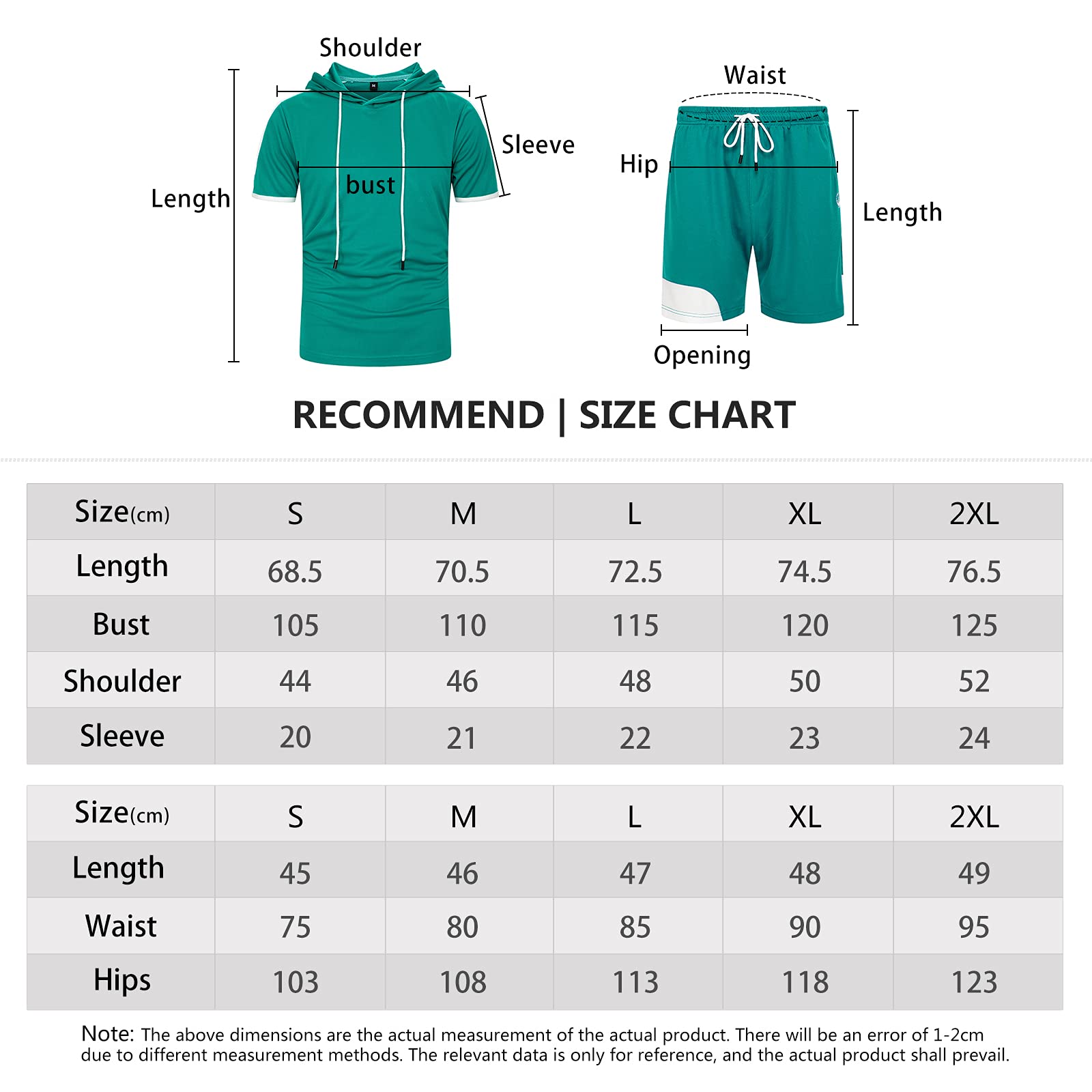 AOTORR Men's Hooded Athletic Tracksuit Set Short Sleeve Running Jogging Athletic Sweat Suits for Summer Green L