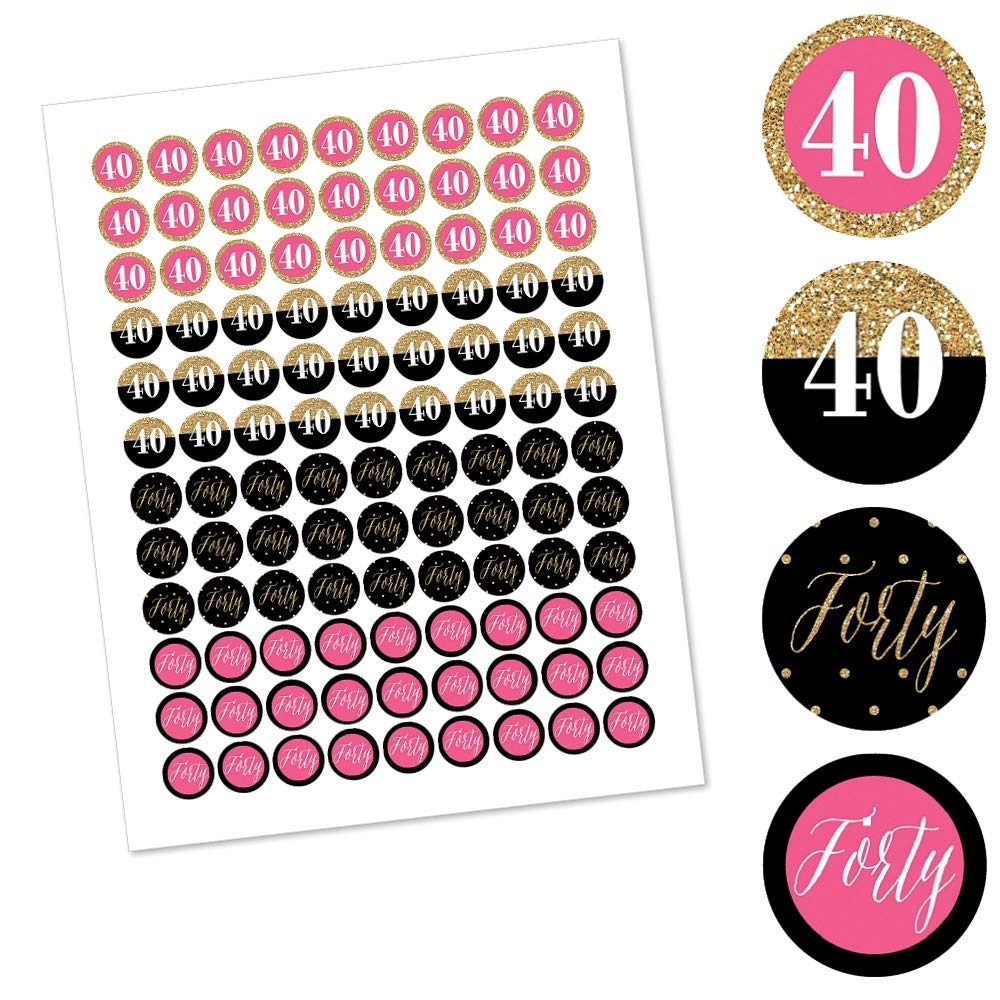 Big Dot of Happiness Chic 40th Birthday - Pink, Black and Gold Round Candy Sticker Favors – Labels Fit Chocolate (1 Sheet 108)