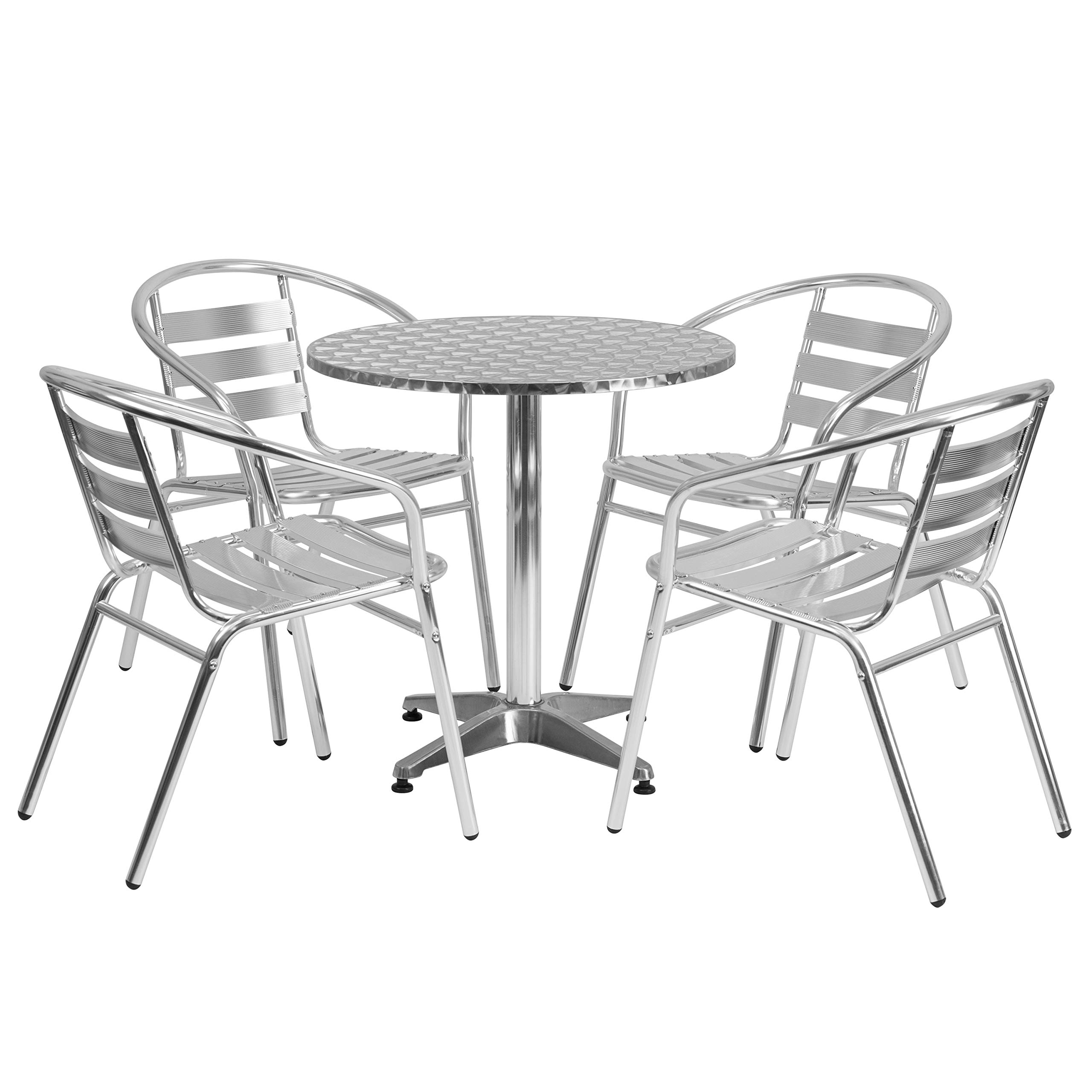 Flash Furniture 27.5'' Round Aluminum Indoor-Outdoor Table Set with 4 Slat Back Chairs