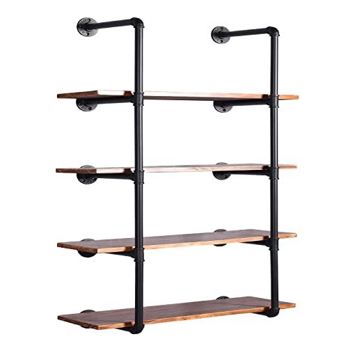 Diwhy 31.5" width DIY Industrial Pipe Bookshelf Wall Ceiling Mounted kitchen wall shelf (4 tier pipe shelf with 31.5" planks)
