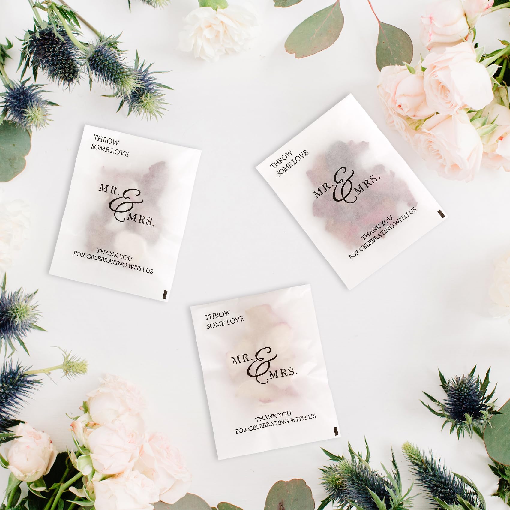 AIOMOB 50 Pcs Wedding Confetti Bags Throw Some Love Wedding Petal Toss Packets Glassine Wedding Flower Petal Packets for Wedding Send Off, Exit, Tosses