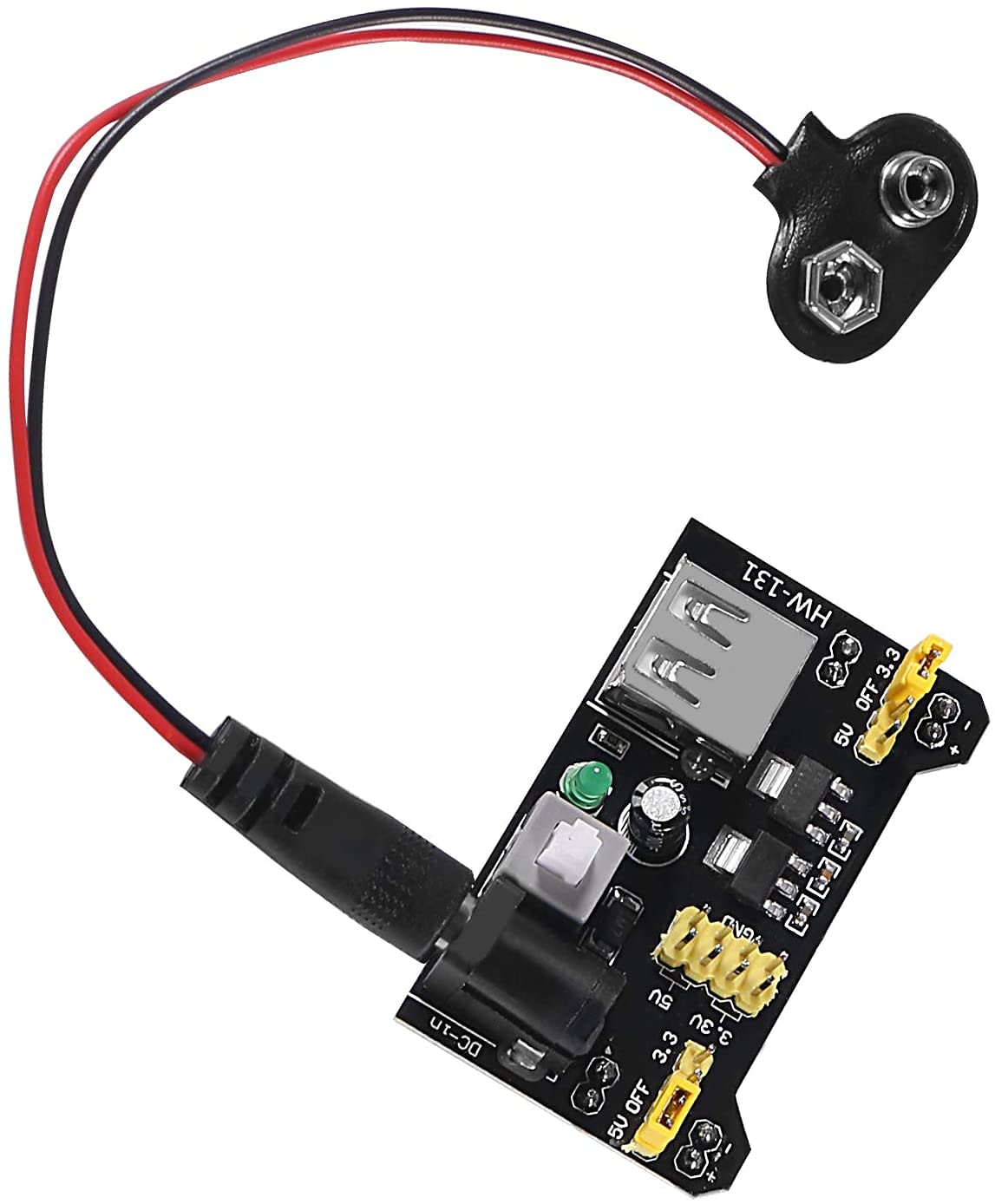 ALAMSCN 3.3V 5V MB102 Solderless Breadboard Power Supply Module with 9V Battery Clip Power Cable 2.1x 5.5mm Male DC Jack Plug for Arduino (Pack of 8)