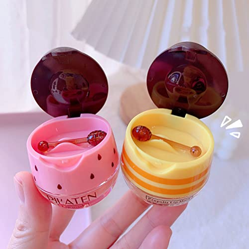Bee Balm Lip Balm Honey Pot, Strawberry Mask Hydrating Prevention Dry and Cracked Lip Scrubs Exfoliator, Moisturizing Propolis Lip Balm Bee Balm with Stick