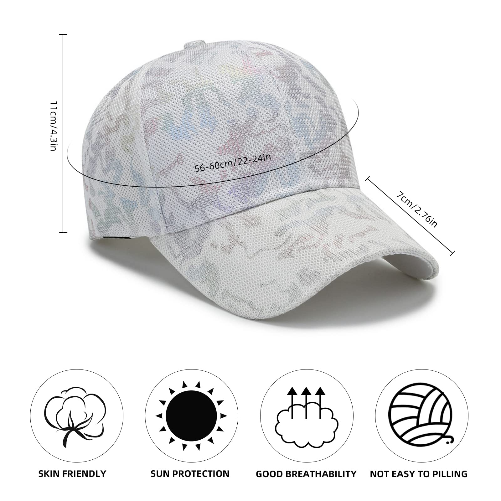 Adjustable Baseball Caps Breathable Mesh Baseball Cap Fashion Sun Hat Sunshade Sports Baseball Cap Suitable for Men and Women (White)