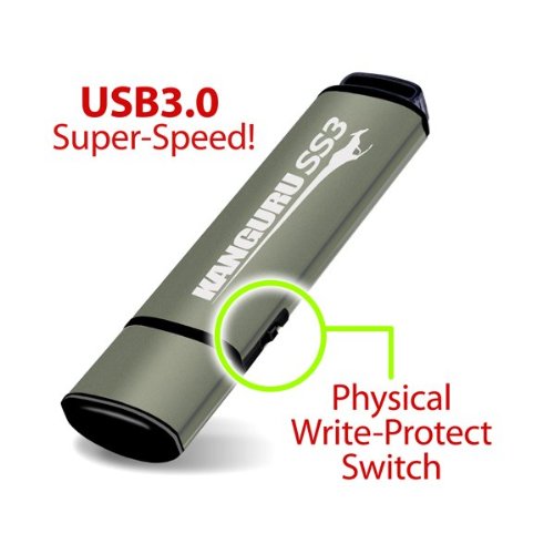 Kanguru SS3 – 128GB USB Flash Drive - Physical Write Protect Switch – SuperSpeed USB 3.0 - Portable