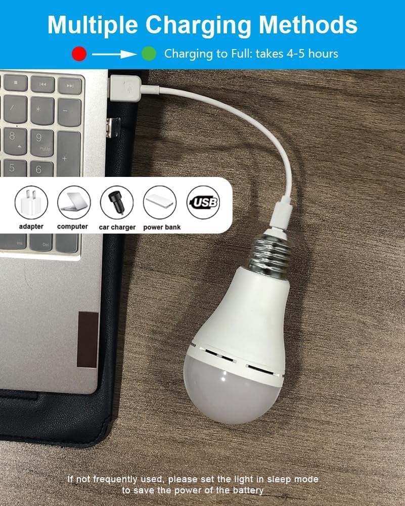 Rechargeable Battery Operated Light Bulb,400LM,60W Equivalent,E26 Detachable Charging Lamp Bulb,2500mA,16 Color Temperature,Remote Control Puck Emergency Lamp,Dimmer,for Non-Hardwired,1Pack