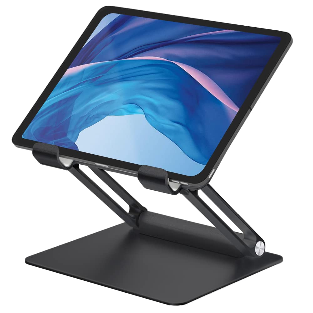 ALASHI Tablet Stand for Desk, Multi-Angle Adjustable Tablet Holder, Foldable Portable Ergonomic Design, Premium Metal Tablet Riser Compatible with 7 to 13.3 Inches Tablets, Black