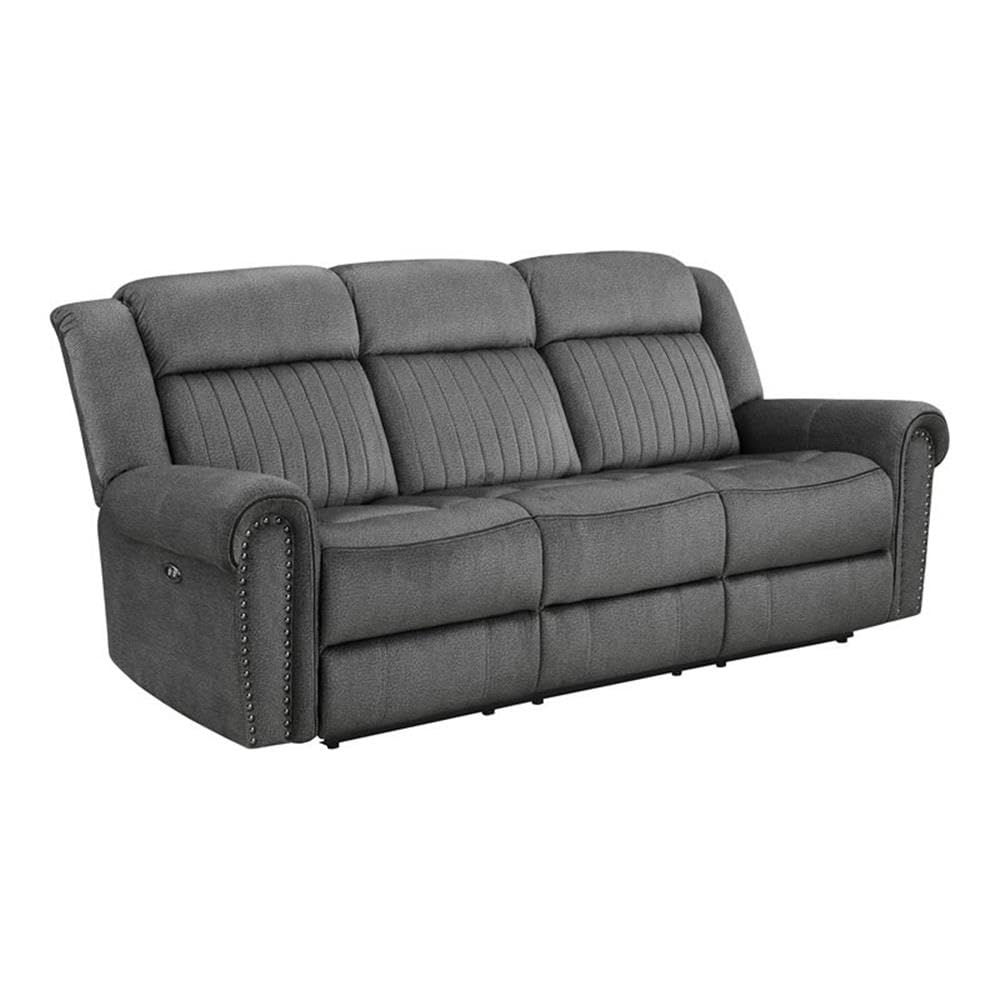 BOWERY HILL Wood & Microfiber Power Double Reclining Sofa in Charcoal