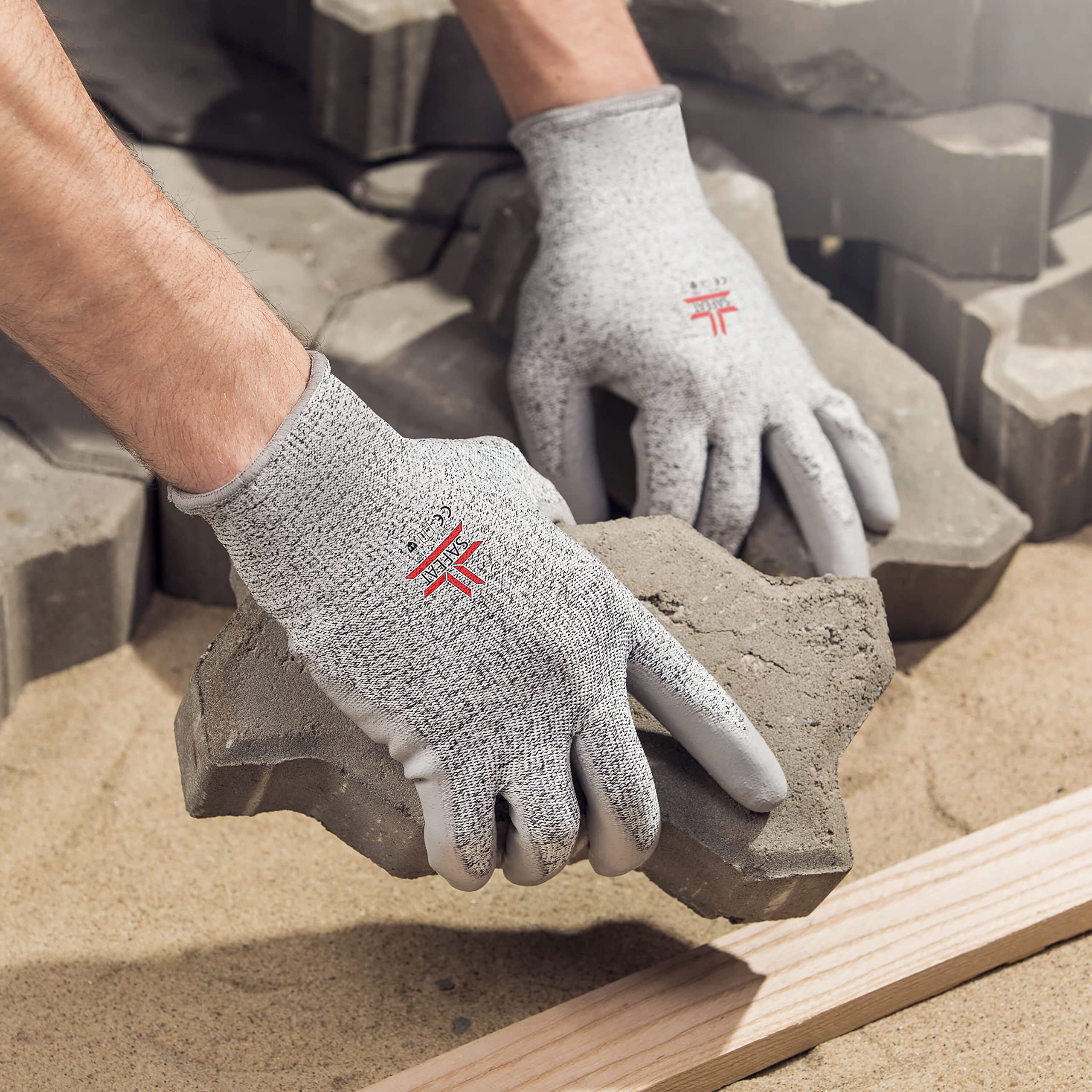 SAFEAT Safety Grip Work Gloves for Men and Women β Protective, Flexible, Cut Resistant, Comfortable PU Coated Palm. Complimentary Ebook Included. Size Medium 1 Pair