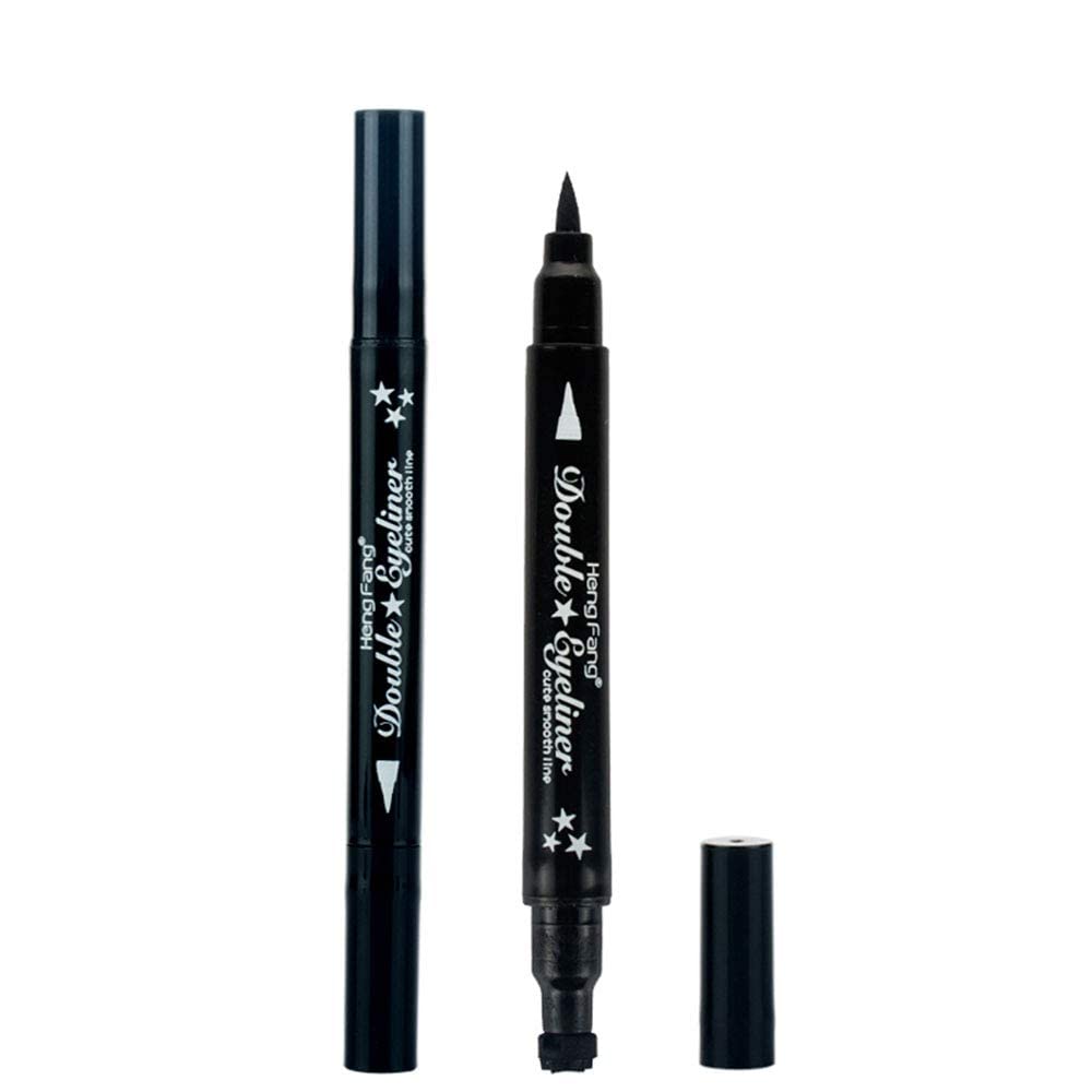 MIOBLET 1PC Super Double-headed Black Liquid Eyeliner Pencil Pen Waterproof Star Heart Moon Flower Shape Seal Stamp Tattoo Eyes Liner Makeup (Star Seal)