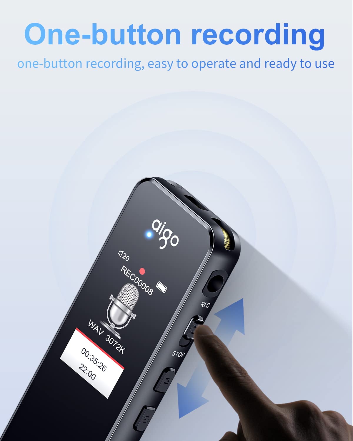 aigo 32GB Digital Voice Recorder 3072kbps one-Key Recording Password Protection 134 Hours Recording MP3 Player for Lectures Meetings Interviews