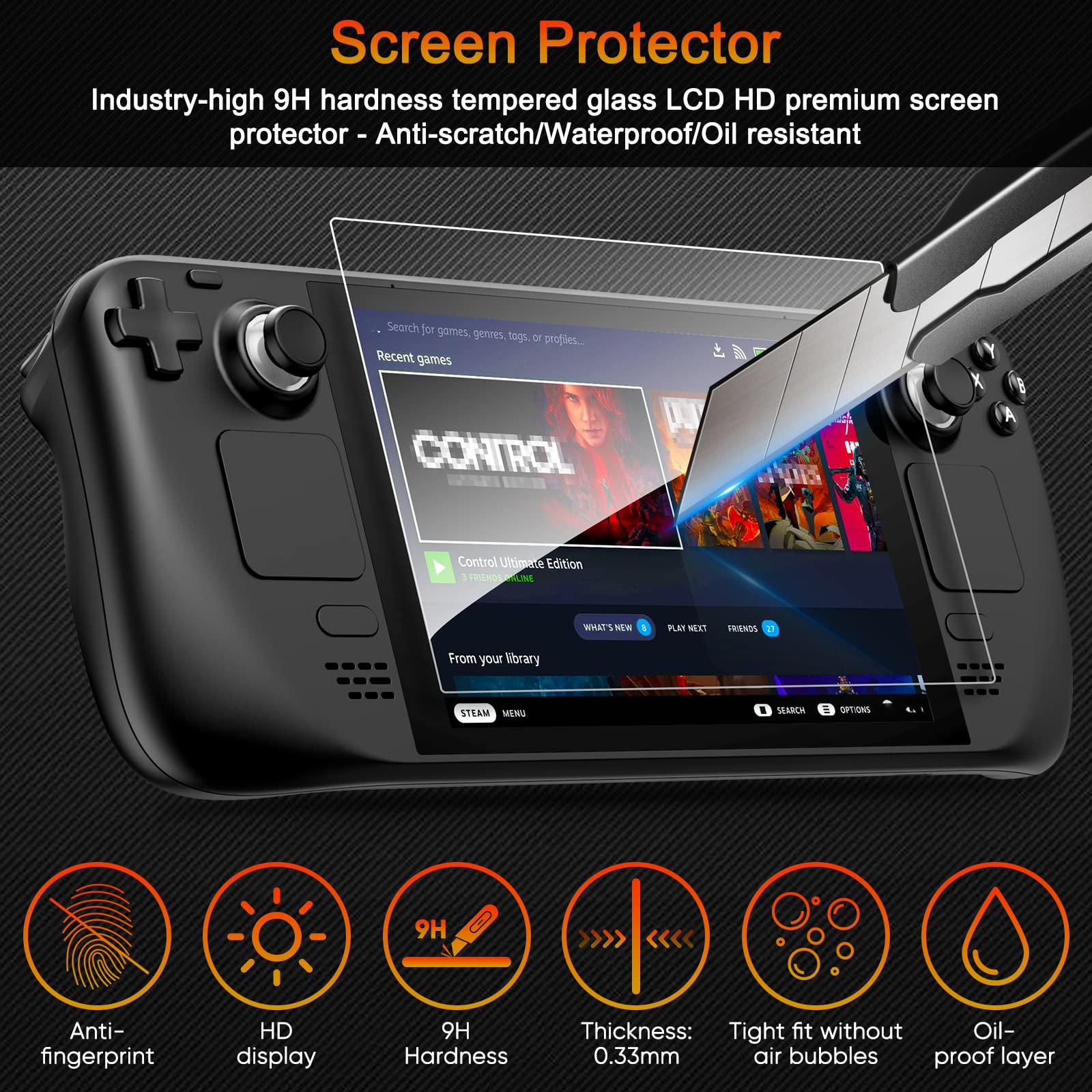 Adjustable Kickstand Case for Steam Deck/OLED with Screen Protector, [Military Grade Protective], Clear Cover Accessories Kit with 8 Thumb Grips, Black
