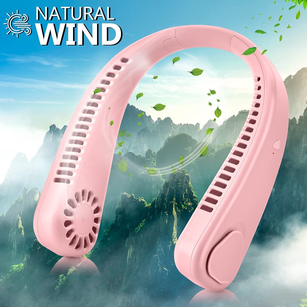 AuDafu,Personal Fans,Portable Neck,Bladeless Rechargeable Fan,USB Powered Fan,3 Speeds,(Pink)
