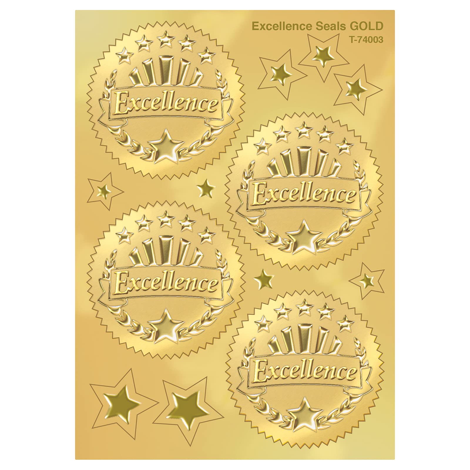 Excellence Gold Award Seals Stickers by TREND enterprises, Inc.; 8 sheets, 42 seals