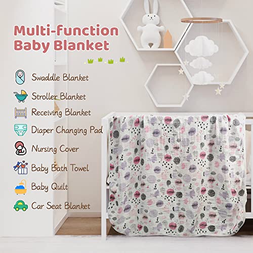 Miracle Baby Muslin Swaddle Blankets Large Cotton Receiving Blanket Nursing Cover 55''x 39''(2 Layers,Rabbit)