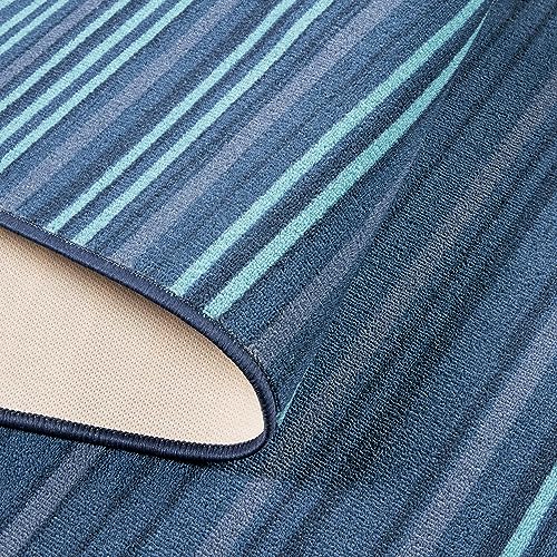 TOWN & COUNTRY BASICS Layne Modern Stripe Everwash™ Washable Area Rug with Non-Slip Backing, Pet Friendly Rug, Navy Blue/Blue, 20"x35"