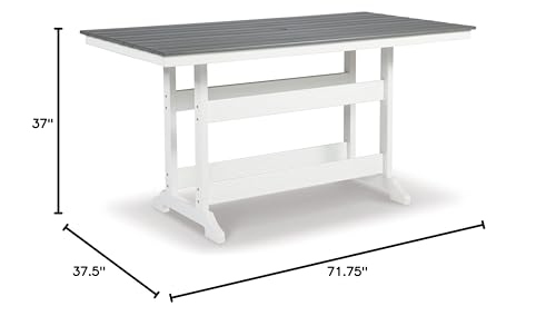Signature Design by Ashley Transville Casual Outdoor Counter Table with Umbrella Option, Light Gray & White