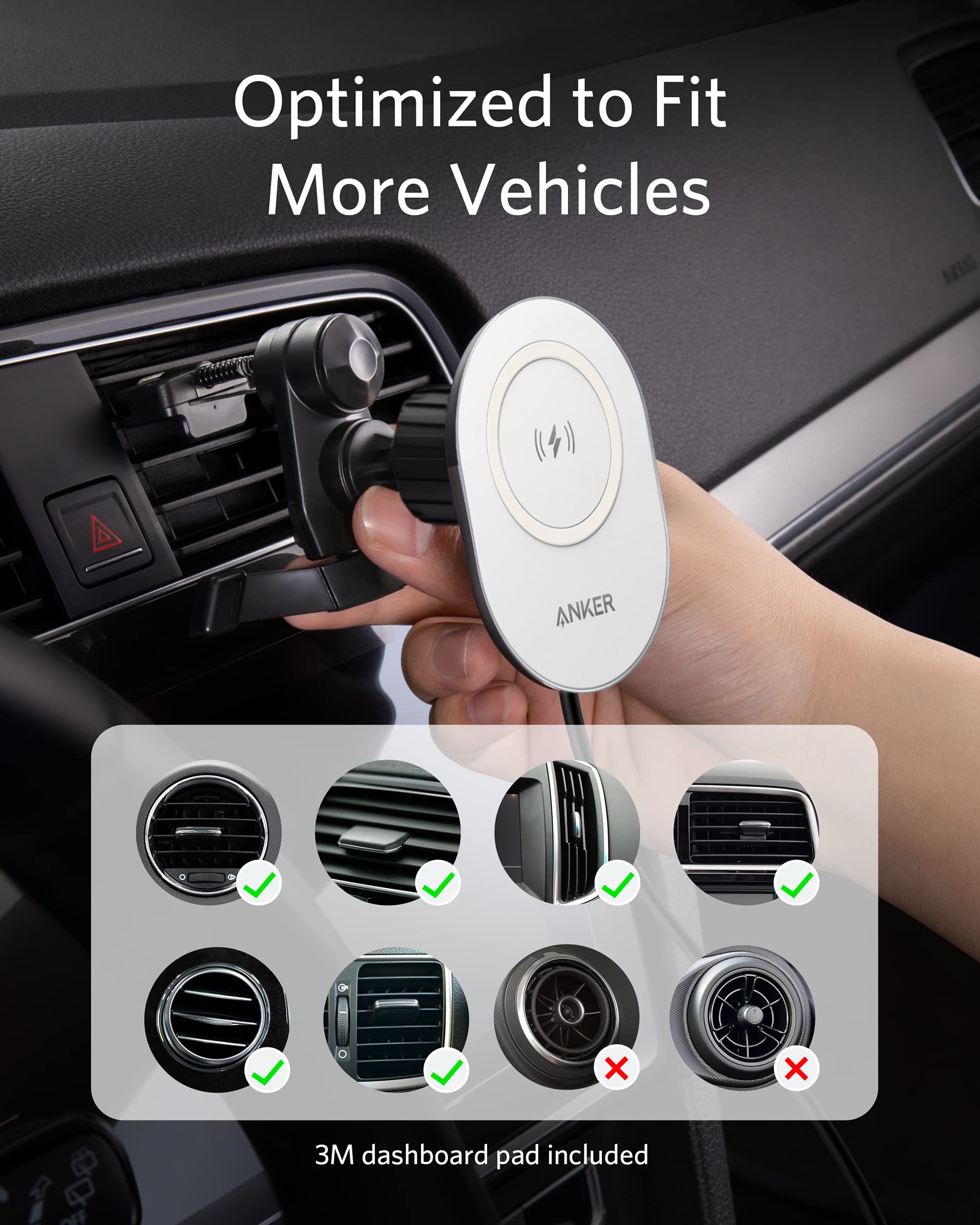 Anker Car Mount Charger, PowerWave Magnetic Car Charging Mount with 4 ft USB-C Cable, 7.5W for iPhone 13 / 13 Pro / 13 Pro Max / 13 mini / 12 / 12 Pro / 12 mini (USB-C Car Charger Not Included)