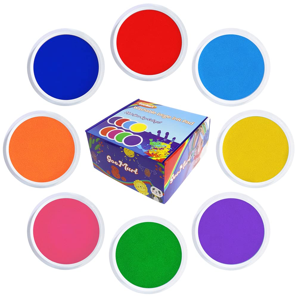 GooMart Washable Large Ink Pads for Rubber Stamps Kids (8 colors)