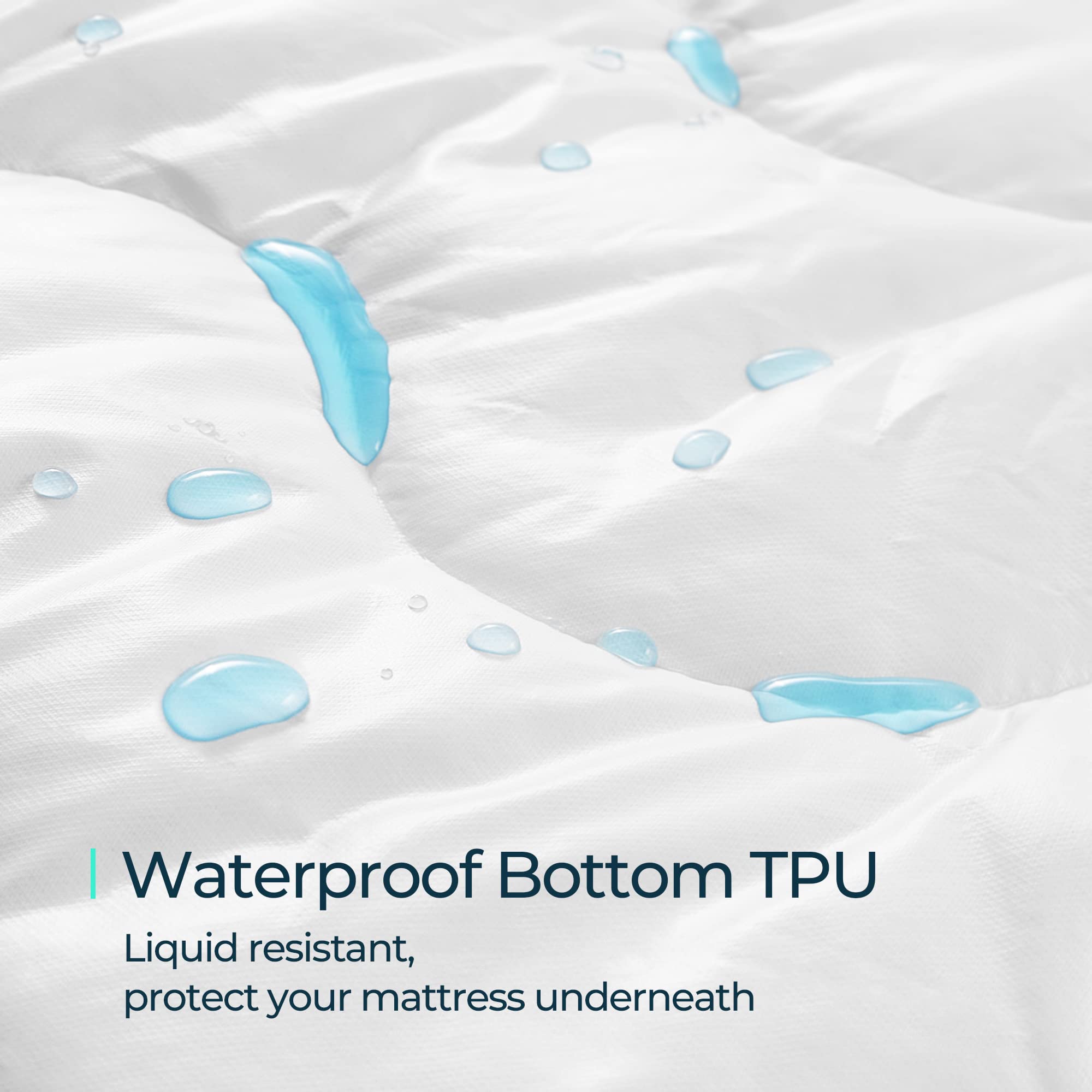LINSY LIVING Queen Waterproof Mattress Protector, Mattress Pad with Elastic Straps and Buttons, Quilted Breathable Mattress Topper with Tencel Cover and Spiral Fibers, Queen Size White