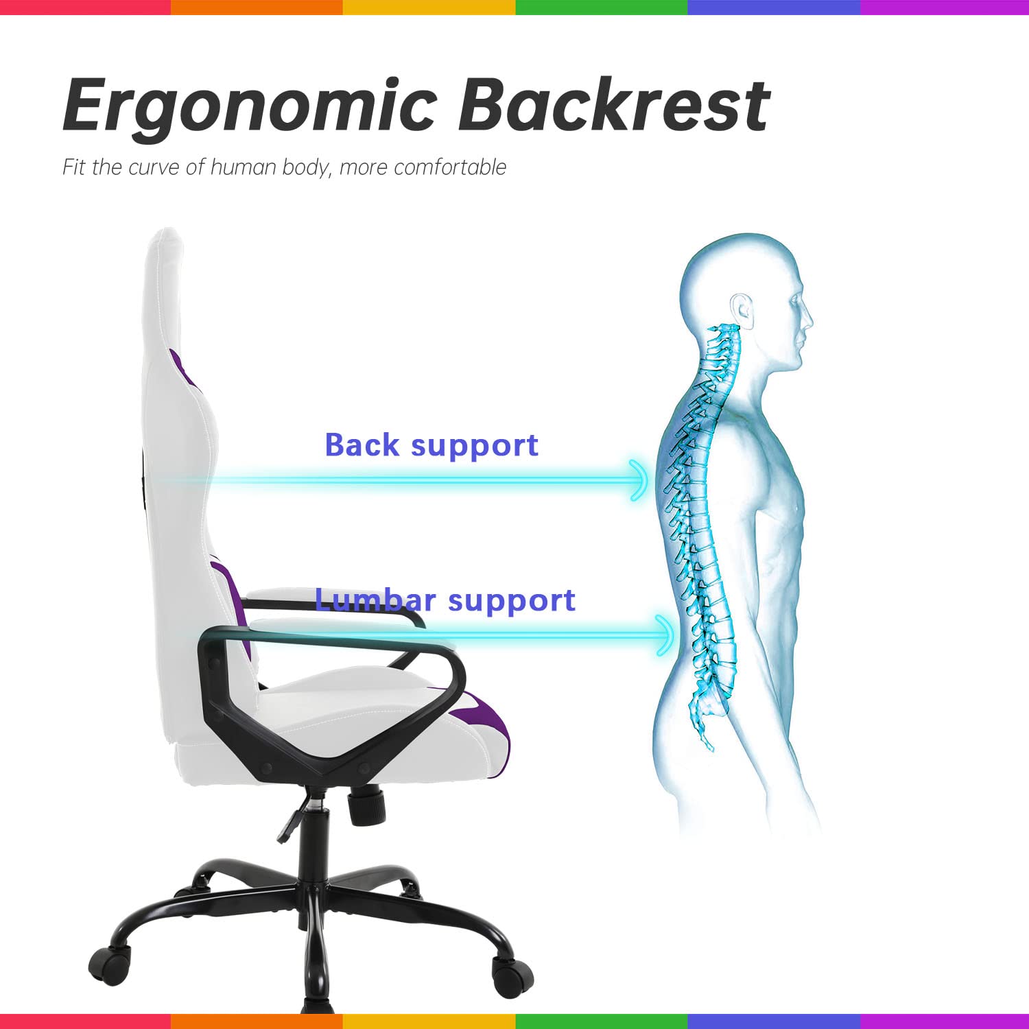 Gaming Chair High Back Office Chair Racing Computer Chair Task PU Desk Chair Ergonomic Swivel Rolling Chair with Lumbar Support for Adults (D11, Purple)