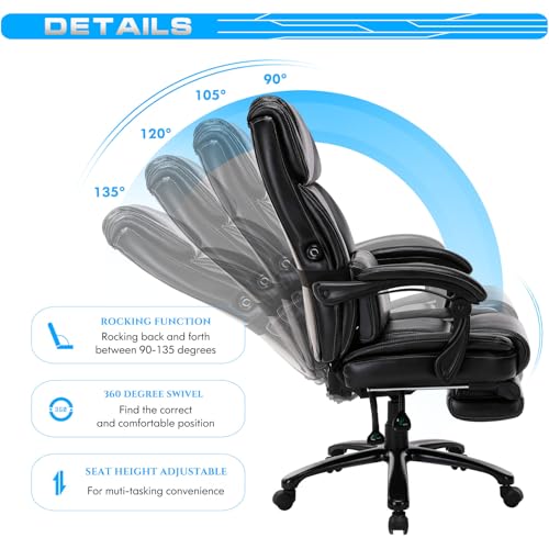 Big and Tall Office Chair with Footrest-Ergonomic Office Chair with Adjustable Lumbar Support and Extra Lumbar Pillow, High Back Computer Desk Chair