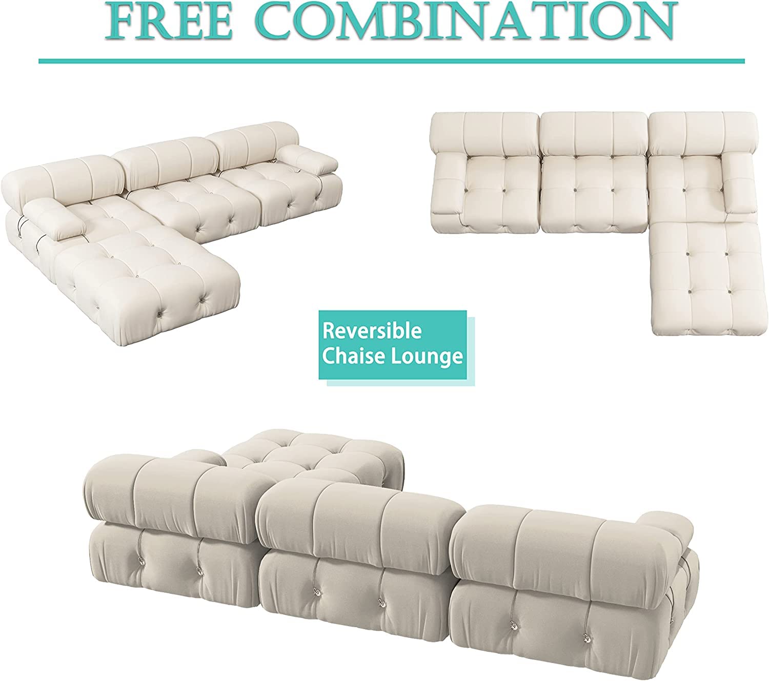 BOKIFOL Sectional Sofa, Modular Sectional Couch with Ottomans- L Shaped Couch for Living Room, 4 Seater Sofa Sets,104"(Beige)