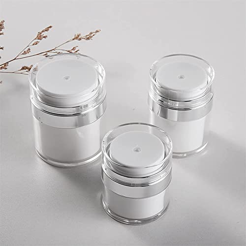 Airless Pump Bottles,Cream Jar Vacuum Bottle,Empty Makeup Travel Jars Push Down Pump Dispenser, Vacuum Refillable Cosmetic Containers with Lids for Moisturizer, Lotions and Creams (30+50ml)