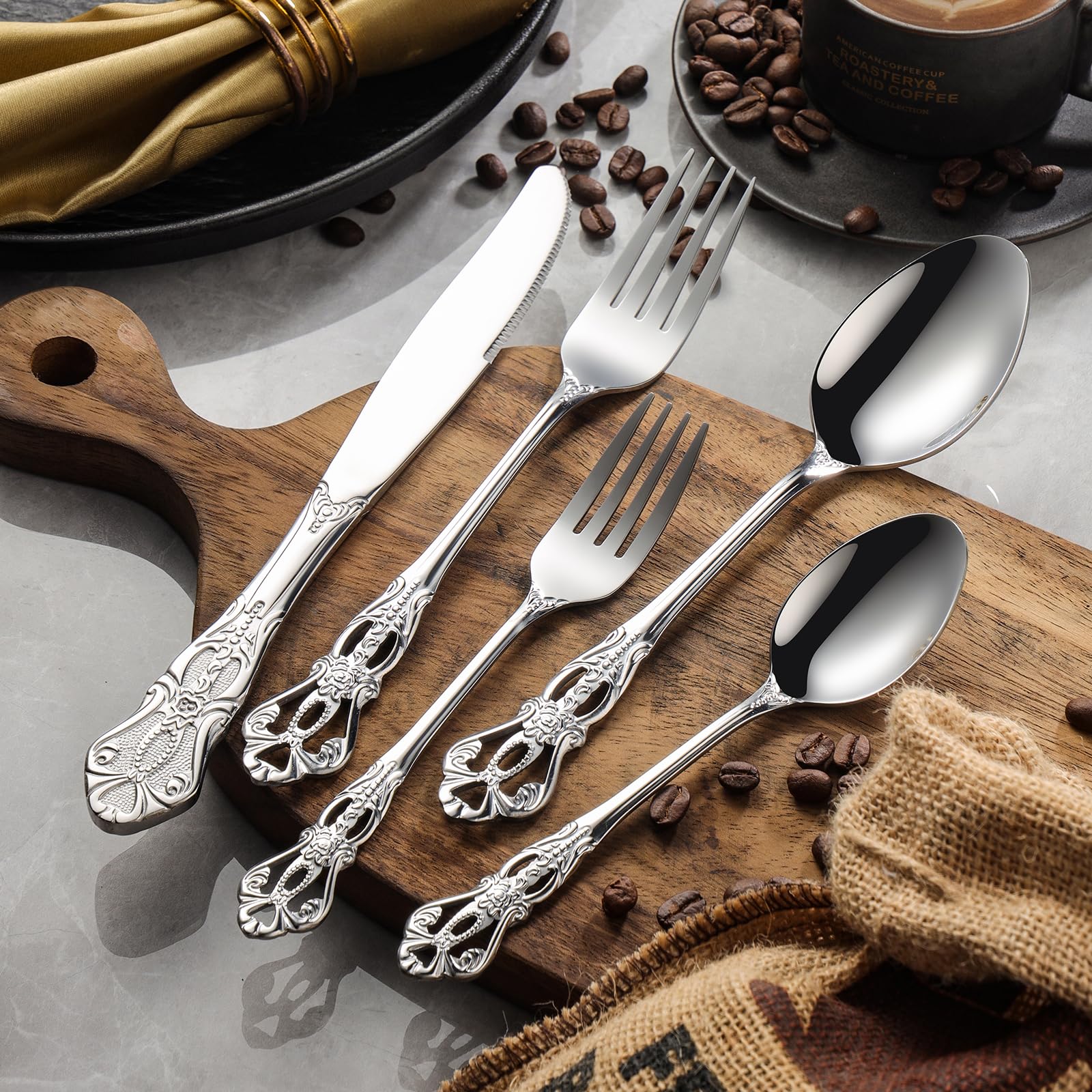 Silverware Set Service for 4, 20-Piece Premium Stainless Steel Flatware Set Includes Fork Spoon Knife, Gorgeous Cutlery Set, Anti-Rust Kitchen Utensils Set, Silver, Poylim