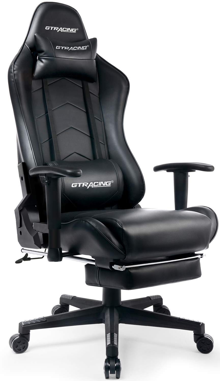 GTRACING Gaming Chair for Adults, Racing Style Computer Chair with Footrest, Adjustable Reclining Backrest and Lumbar Support, Stylish High Back Chair for Gaming and Office (Black)
