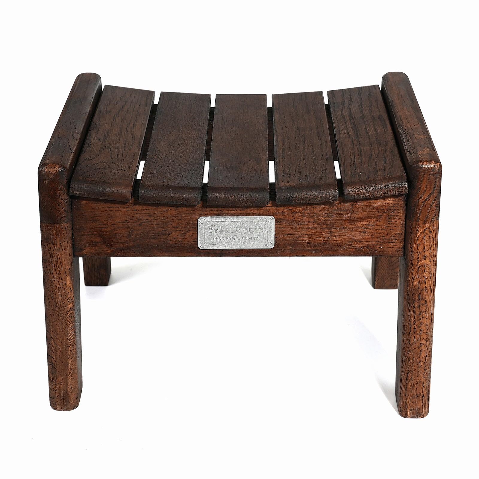 CONSDAN StoneCreek Creative Wood Stool, USA Grown Oak, Stylish Curved Seat Surface Rustic Crate-Inspired Design, Handcrafted Little Stool for Adult Kids, No Assembly Needed, Standard, Dark Oak