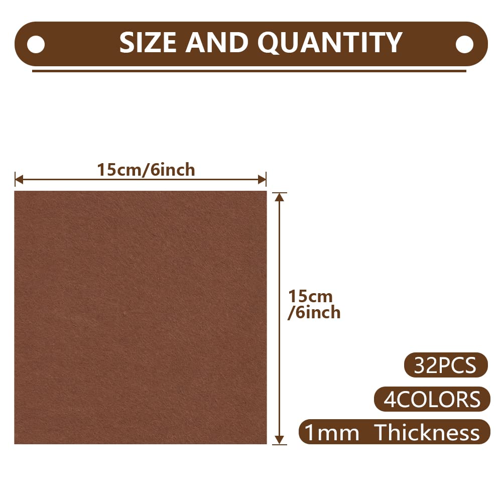 HellooColor 4x8 Pcs Felt Fabric Sheet 6x6 inches Brown Series Craft Squares Nonwoven 1mm Thick