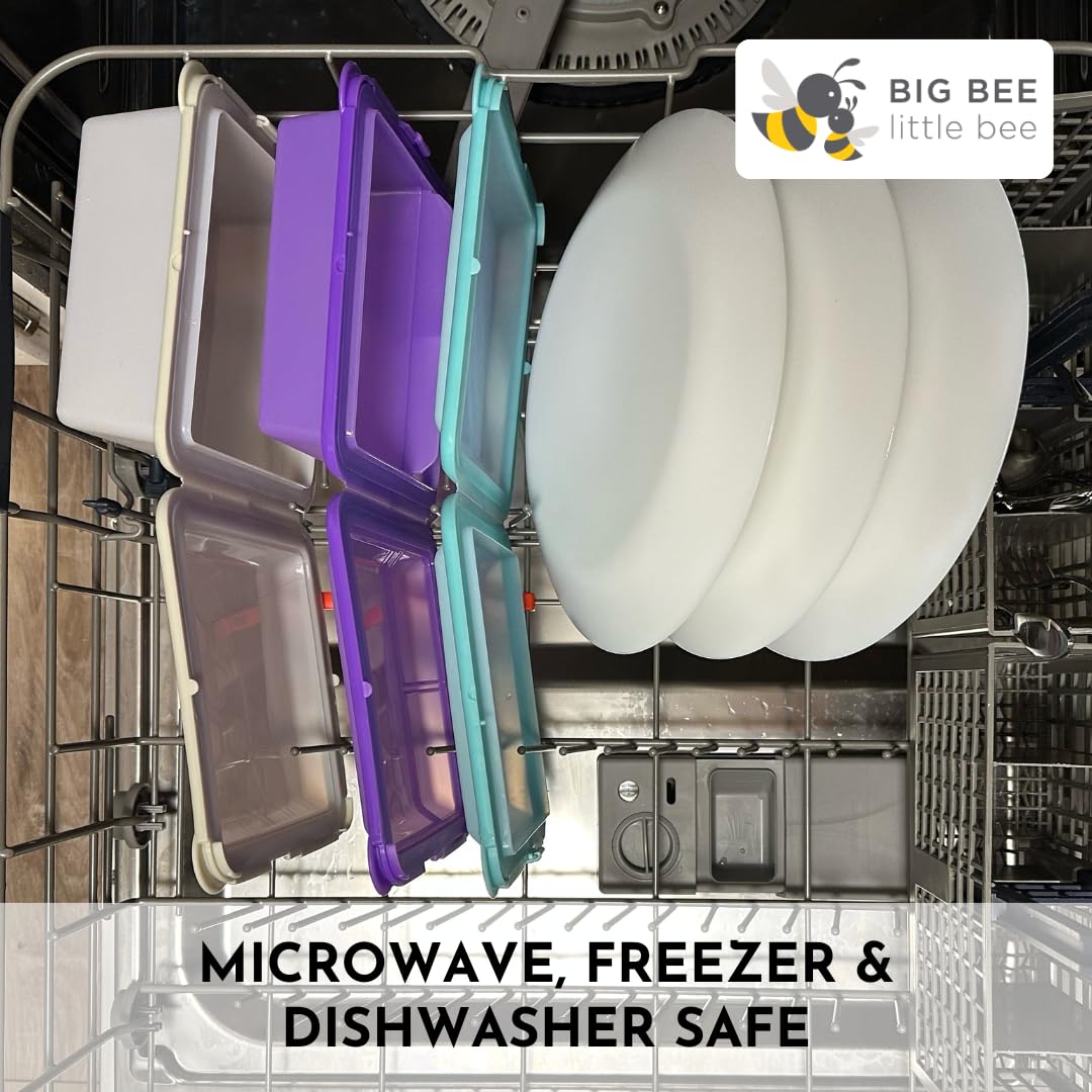 Big Bee, Little Bee - SoftShell XL Reusable Silicone Food Storage Container with Connected Clamshell Lid, Easy to Clean, Snaps Closed, Microwave, Freezer & Dishwasher Safe (Aqua)