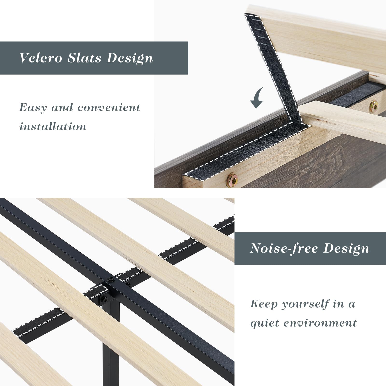 Albott Queen Size Farmhouse Bed Frame with 49" Headboard, Platform Bed Frame with Wood Slats Support/No Box Spring Needed/Easy Assembly, Rustic Grey
