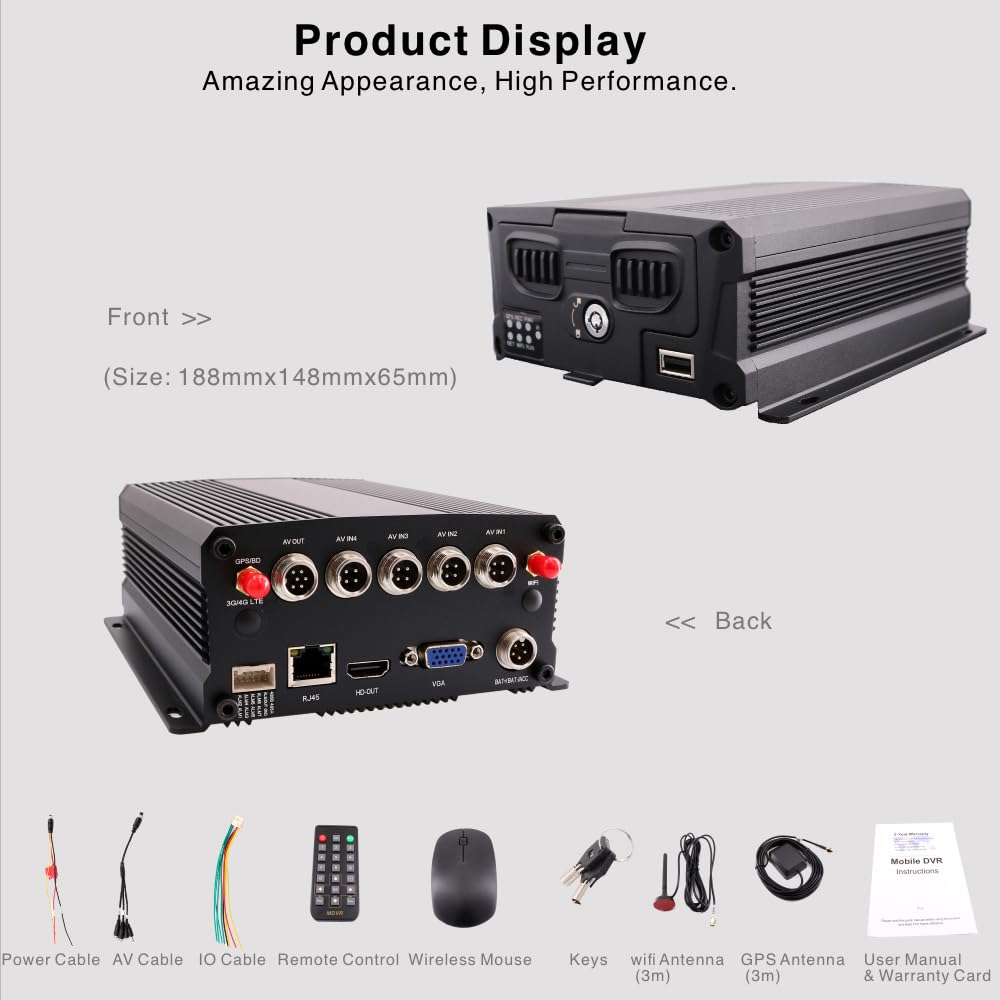 JOINLGO 4 Channel GPS WiFi 1080P AHD SSD/SD Drive Mobile Vehicle Car DVR mdvr Video Recorder Kit Real-time Remote View on PC Phone with 4 Side Rear View IR Car Cameras 7" Screen for Truck Bus