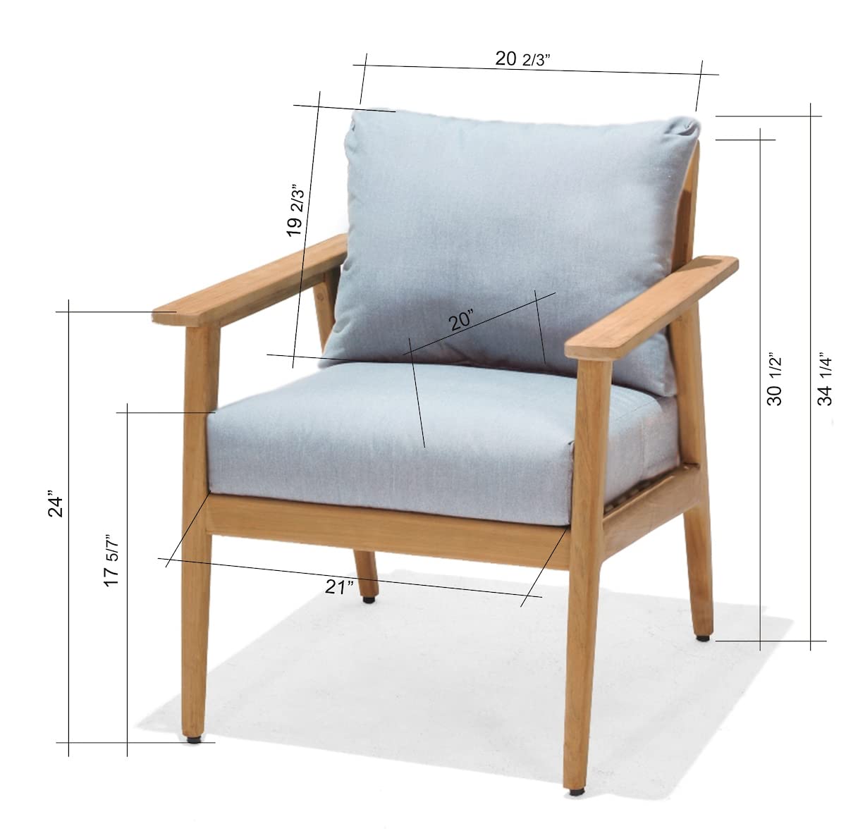 Brampton Grenoble Outdoor Armchair | Made of Durable Teak Wood with Cushions | Perfect for Patio and Backyards, Light Brown