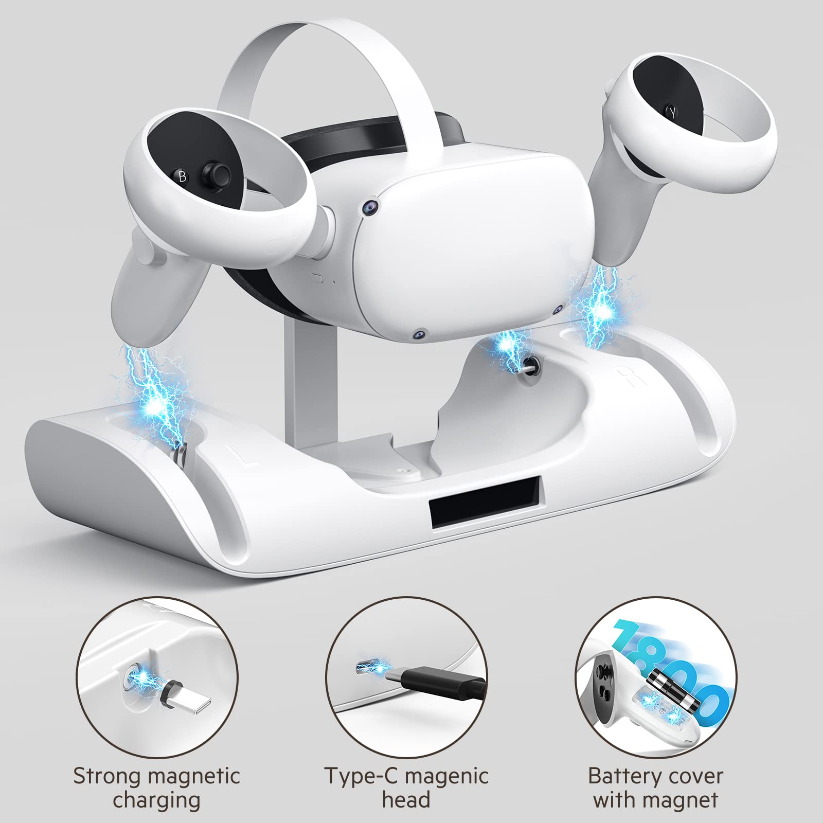 Augot Charging Dock for Quest 2 VR Headset Charging Stand for Quest 2 Magnetic Charging Station for VR Headset and Touch Controllers, High Speed Charging Stand, LED Indicator, 2 Battery Born for Game