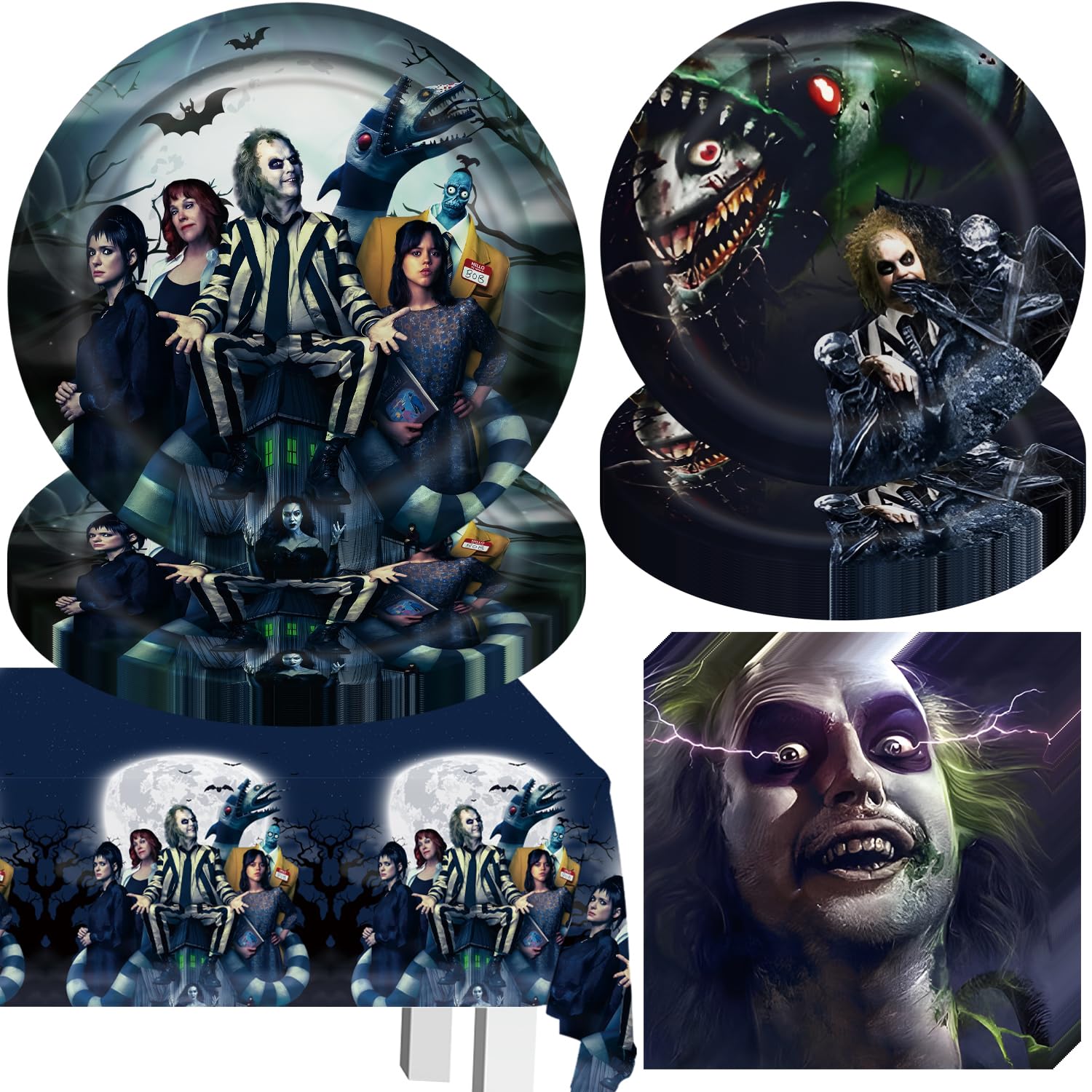 Beetleju Halloween Party Decorations,41pcs Horror Theme Halloween Party Tableware Set Include 1pc 71x43inch Halloween Tablecloth, 40pcs Halloween Paper Plates with 2 Size, 20pcs Napkins