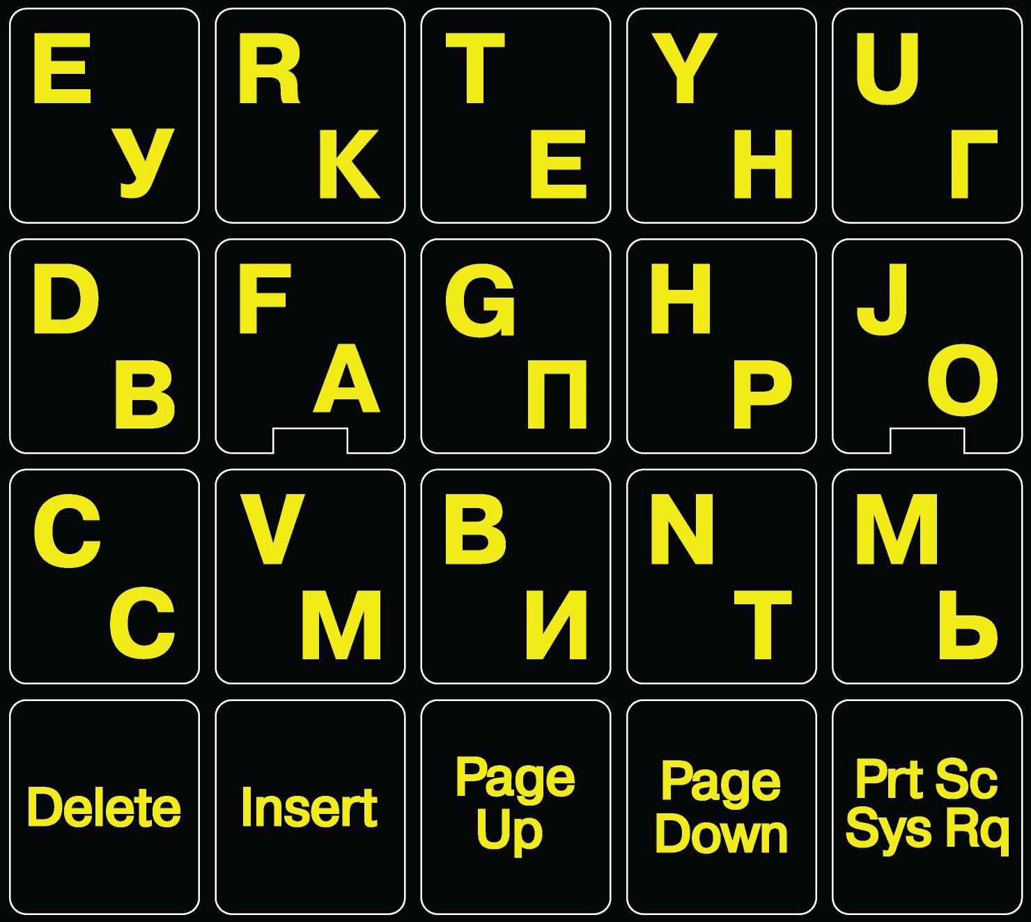 Glowing Reflective Fluorescent Russian English US Lettering Keyboard Label
