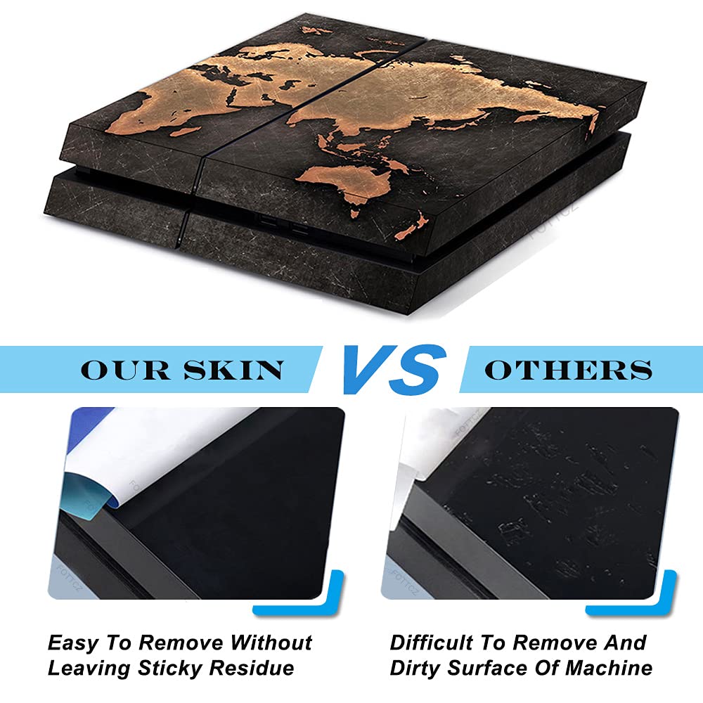 FOTTCZ Whole Body Vinyl Skin Sticker Decal Cover for PS4 Console and 2PCS Controllers Skins Vintage World Map