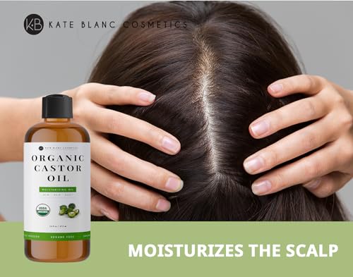 Kate Blanc Cosmetics Castor Oil 16oz - USDA Certified Organic. Cold-Pressed, 100% Pure, Hexane-Free. Promote Growth for Hair, Eyelashes, Eyebrows. Moisturizing For Dry Skin