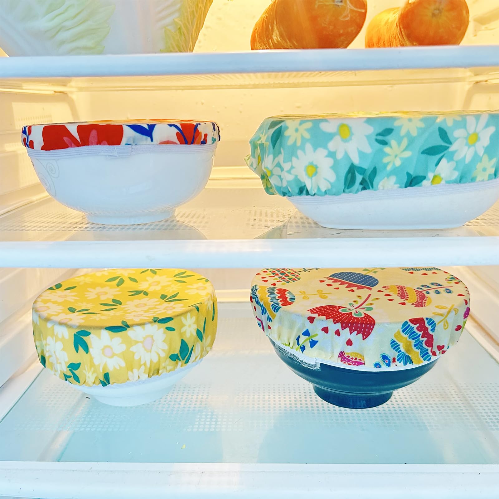 Beeswax Bowl Covers Reusable in 5 Size Stretch Cloth Fabric, Elastic Food Storage Covers Cotton Bread Bowl Covers Reusable Lids for Food, Fruits, Leftover