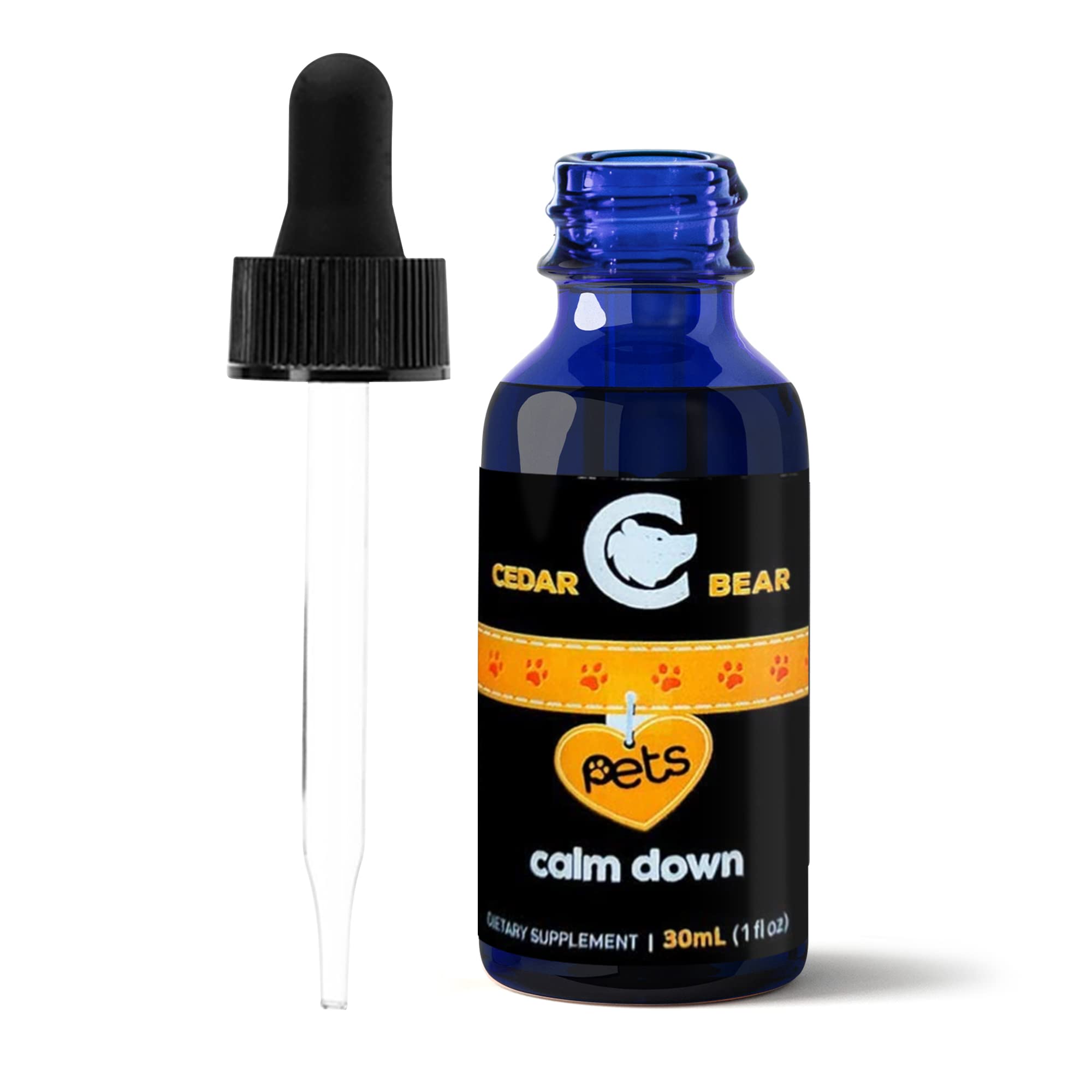 Cedar Bear - Pet’s Calm Down - All-Natural Dog Supplement for Stress Relief, Alcohol-Free Cat Calming Products, Also for Birds & Exotic Pets, 1 fl oz/30 ml