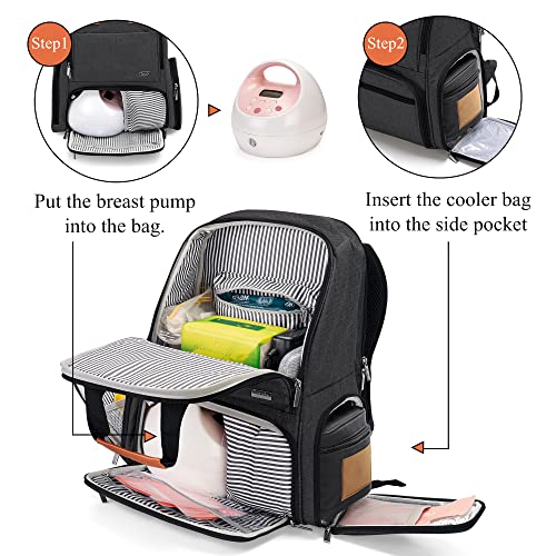 LUXJA Breast Pump Backpack with Pockets for Laptop and Cooler Bag, Pump Bag for Working Mothers (Fits Most Major Breast Pump), Black