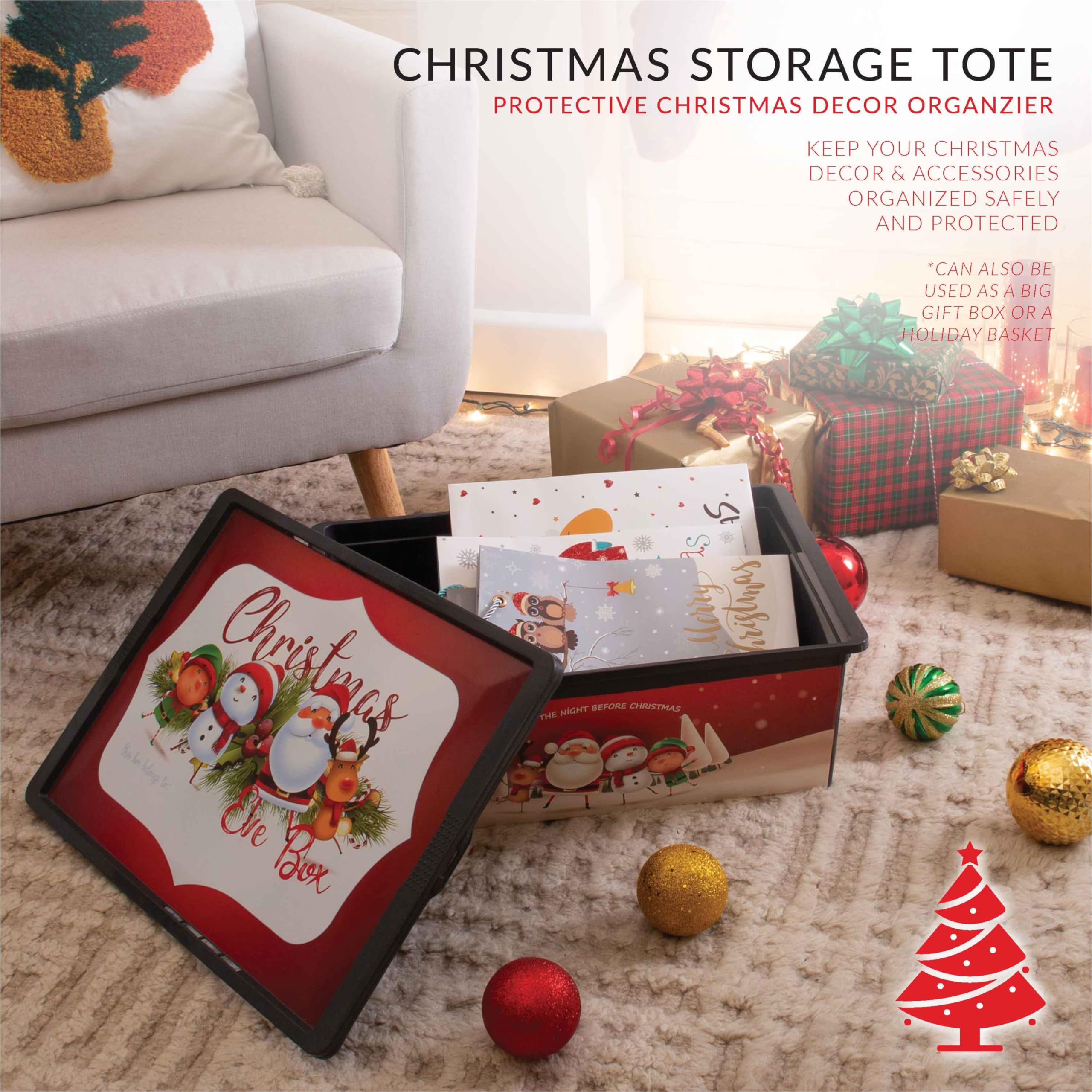 Simplify Christmas Shallow Storage Bin with Locking Lid | Dimensions: 20.47"x 14.57"x 6.89" | Stackable | Holiday Storage | Heavy Duty | Great for Storing Holiday Items | Red