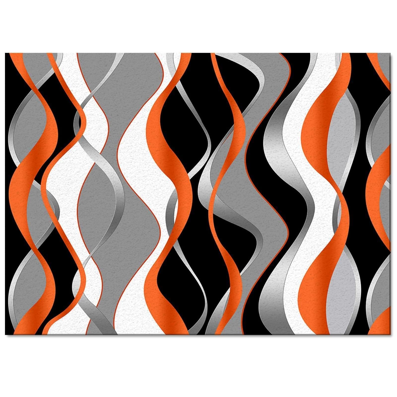 Orange Black Grey Wavy Kids Rugs, Abstract White Moire Geometric Art Thick Soft Plush Area Rugs, Breathable Durable Carpet, Machine Washable Mat for Hardwood Floors Decor 2' x 3'