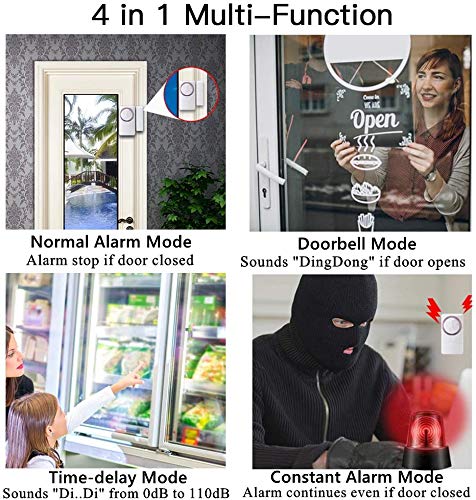 WSDCAM Door and Window Alarm for Home Wireless Alarm Security System Magnetic Alarm Sensor Close Door Reminder Loud 110 dB, 4-in-1 Mode Window Alarms 10 Pack