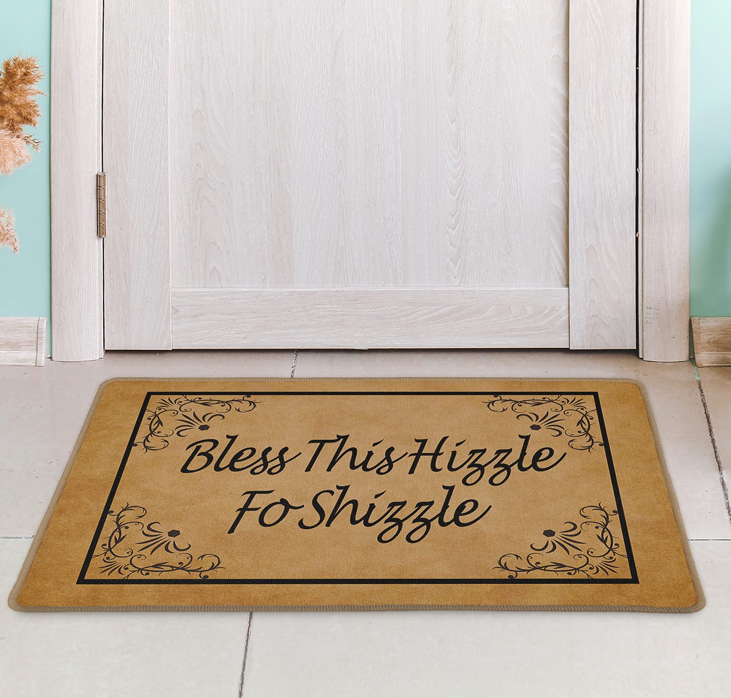 Funny Doormat,Bless This Hizzle Fo Shizzle Welcome Mat,Non-Slip Outdoor Indoor Backing Doormat Garden Entryway Rubber Rug Home Decor