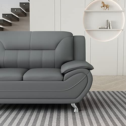 Container Furniture Direct Michael Modern Faux Leather Upholstered Stainless Steel Legs Living Room Loveseat, Gray